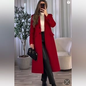 Zara | Jackets & Coats | Zara Red Manteco Wool Coat Zw Collection ...